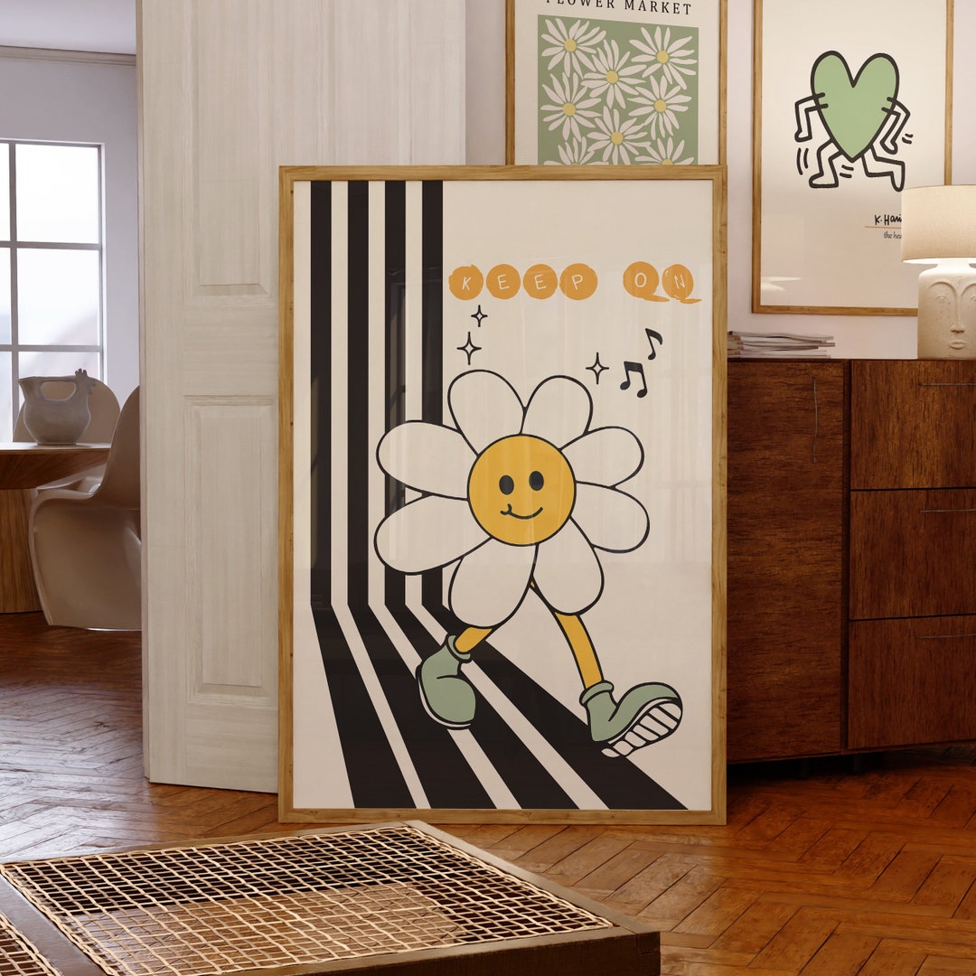 Retro Poster Prints, Daisy Wall Art, Groovy 70s Decor, Funky Wall Art ...