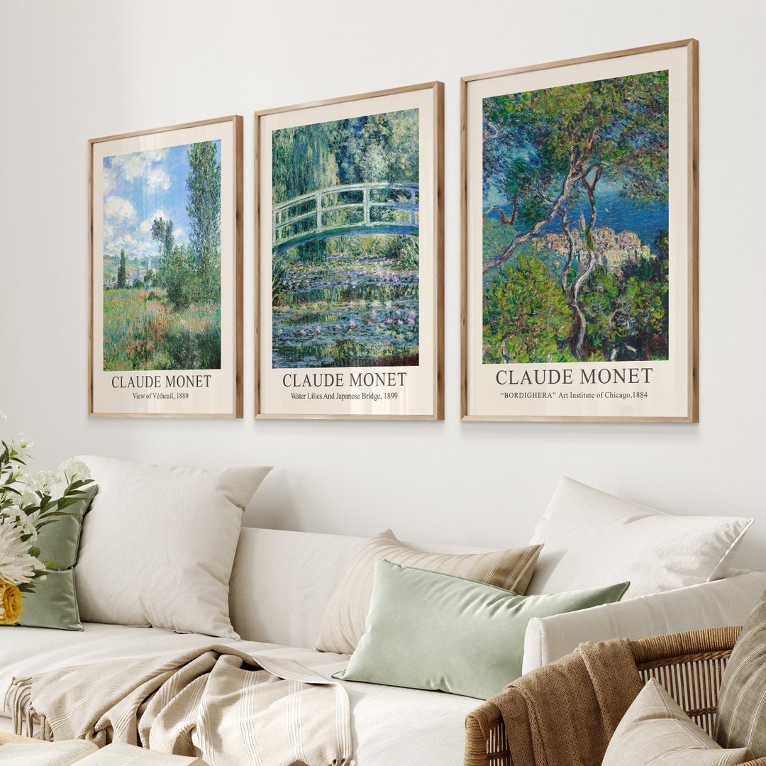 Claude Monet Wall Art Set, Landscape Painting Prints, Monet Garden Set of 3, Floral Oil Painting ...