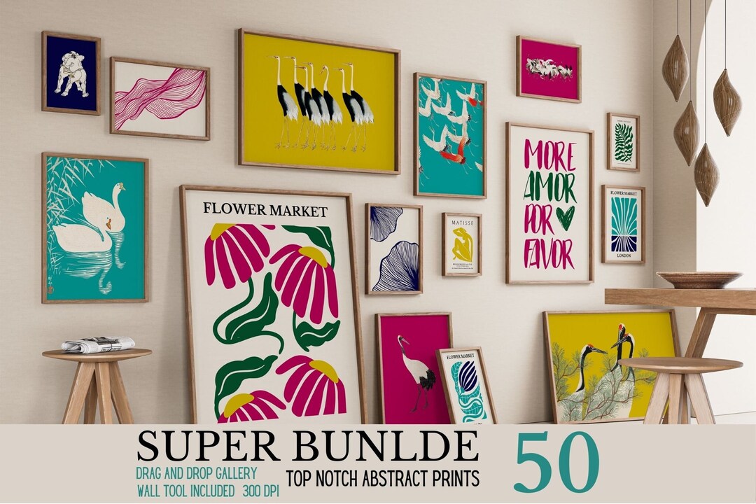 50 Maximalist Gallery Wall Set Eclectic Artwall Set Boho Mega Bundle ...