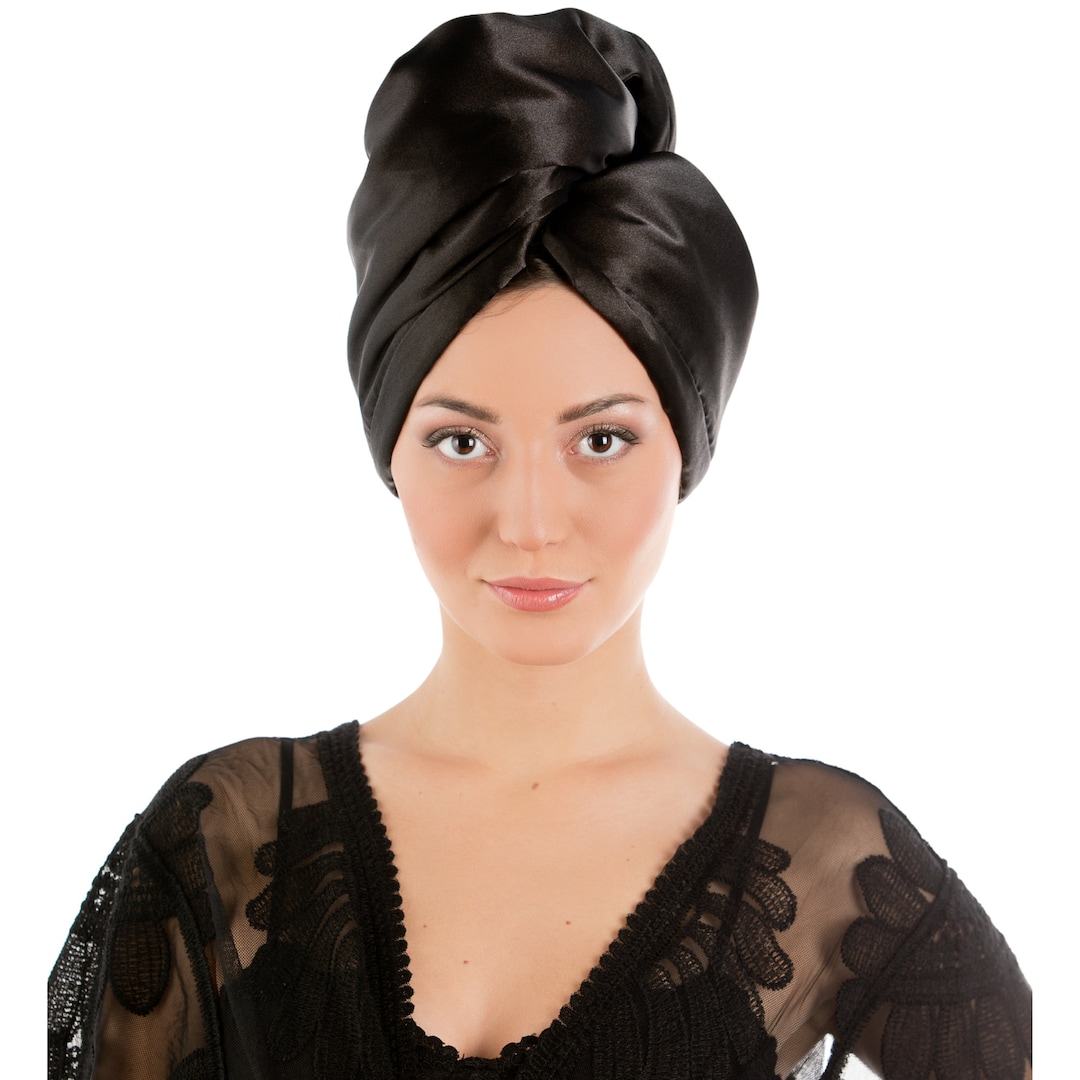 Luxury Satin Hair Turban elegant All Black Hair Wrap by La Cocona ...