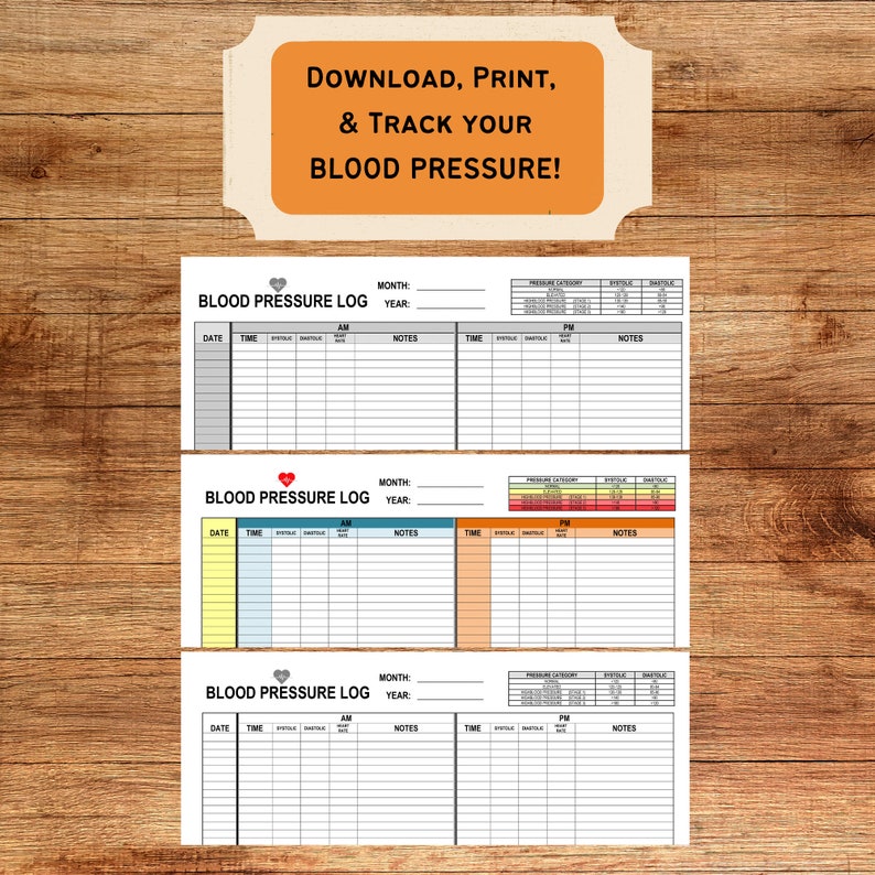 Blood Pressure Log Printable BP Tracker Blood Pressure - Etsy