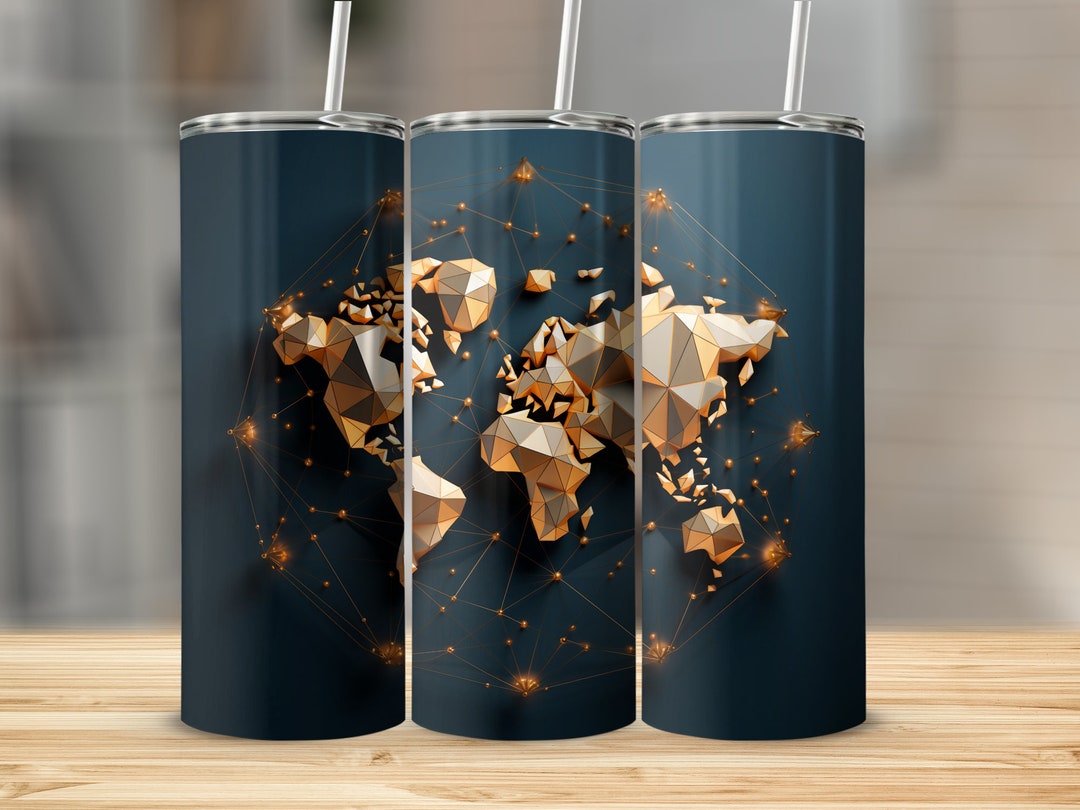 Abstract World Map 20oz Tumbler Wrap, Straight & Tapered Sublimation ...