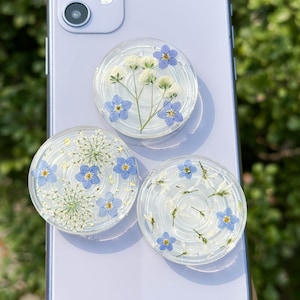 Handmade Forget Me Not Phone Grip Holder, Dried Flower Phone Grip ...