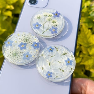 Handmade Forget Me Not Phone Grip Holder, Dried Flower Phone Grip ...