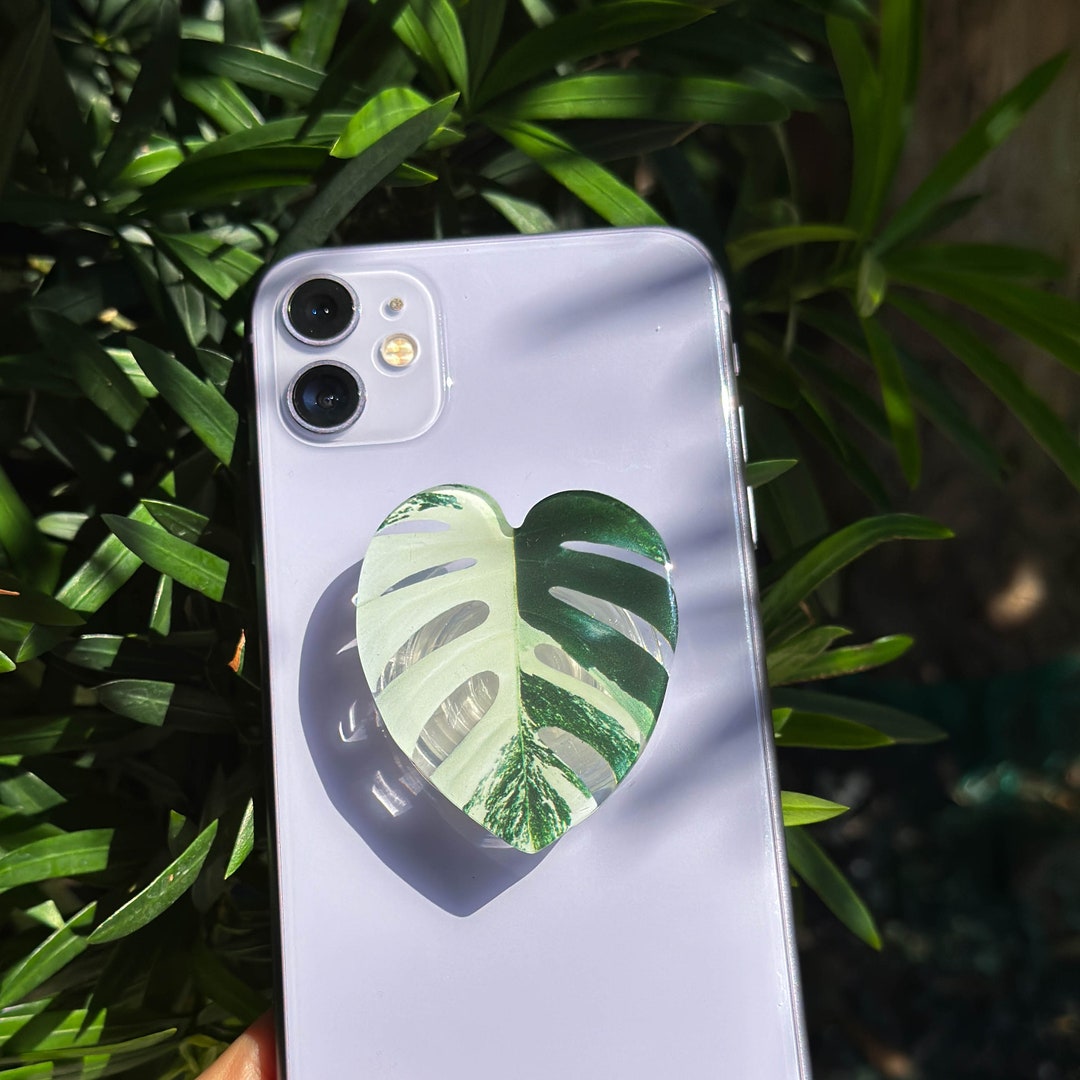 Rare Monstera Albo Variegated Plant Phone Grip Holder, Green Leaf Phone ...