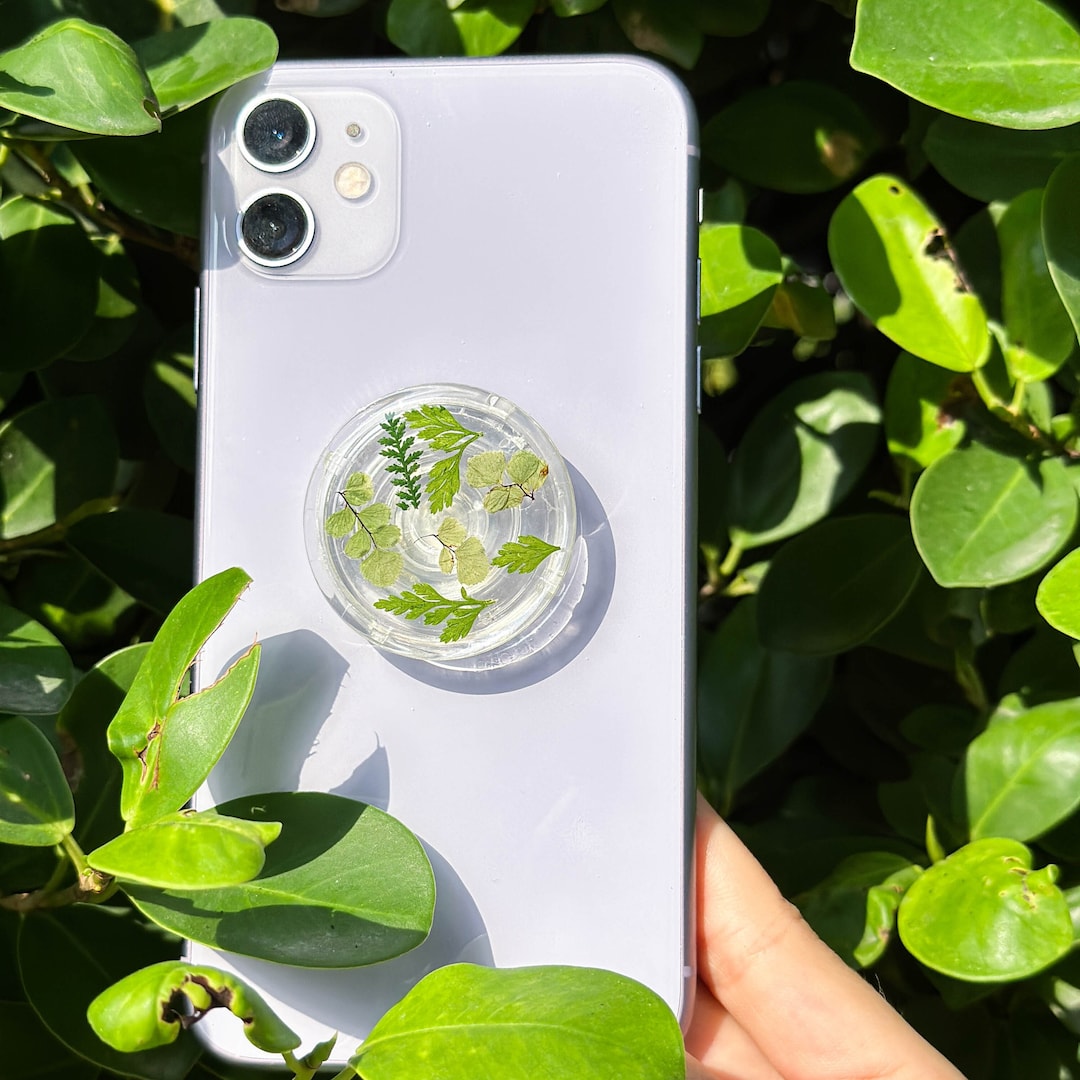 Real Fern Leaf Phone Grip Holder, Dried Leaf Phone Grip, Handmade Green ...