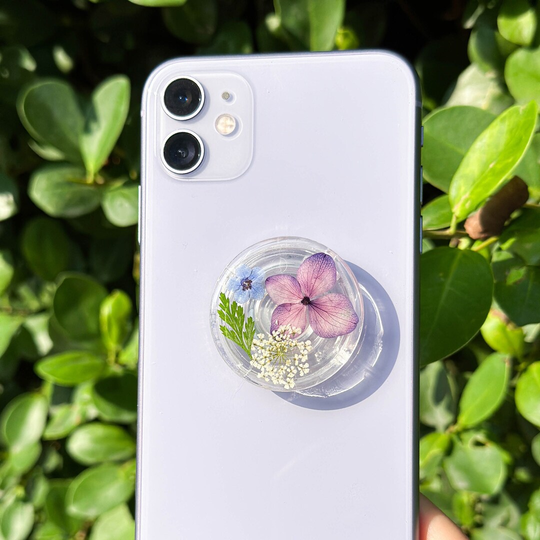 Handmade Hydrangea Macrophylla Phone Grip Holder, Dried Flower Phone ...