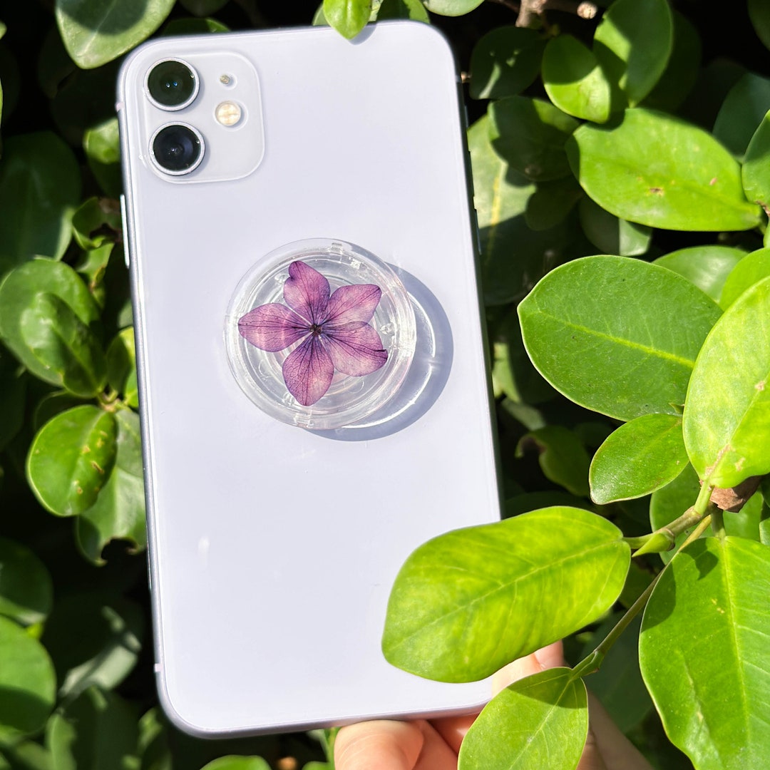 Handmade Hydrangea Macrophylla Phone Grip Holder, Dried Flower Phone ...