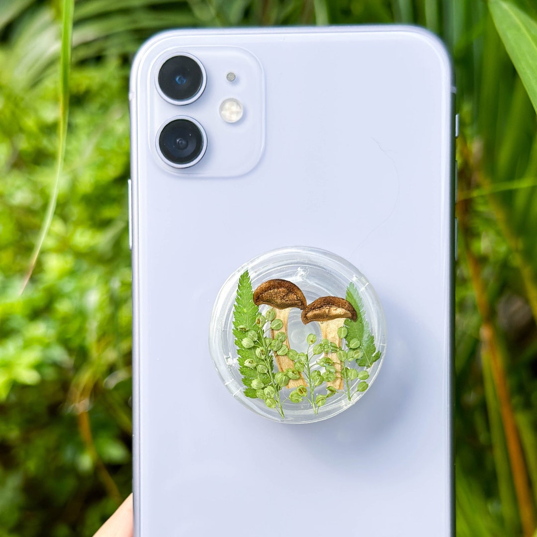 Handmade Mushroom Vegetable Phone Grip, Pressed Fern Leaf Phone Grip ...