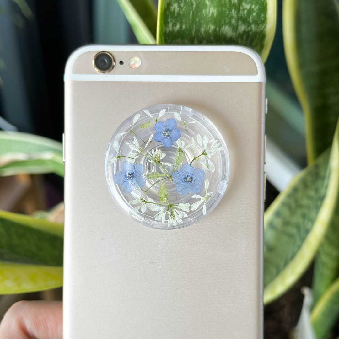 Handmade Forget Me Not Phone Grip, Pressed Flower Magnetic Phone Grip ...