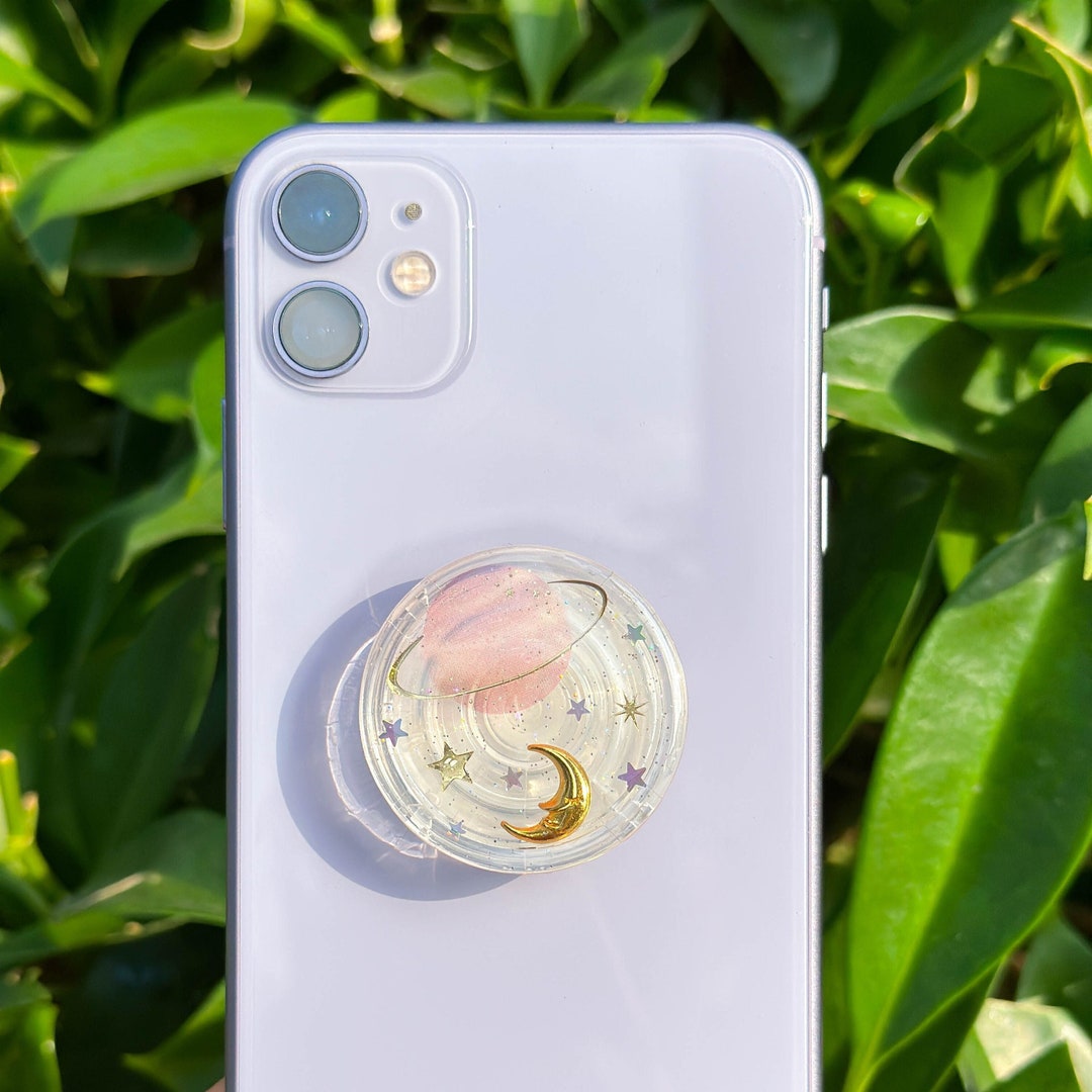 Handmade Moon Space Phone Grip Holder, Star Phone Grip, Silver Foil ...