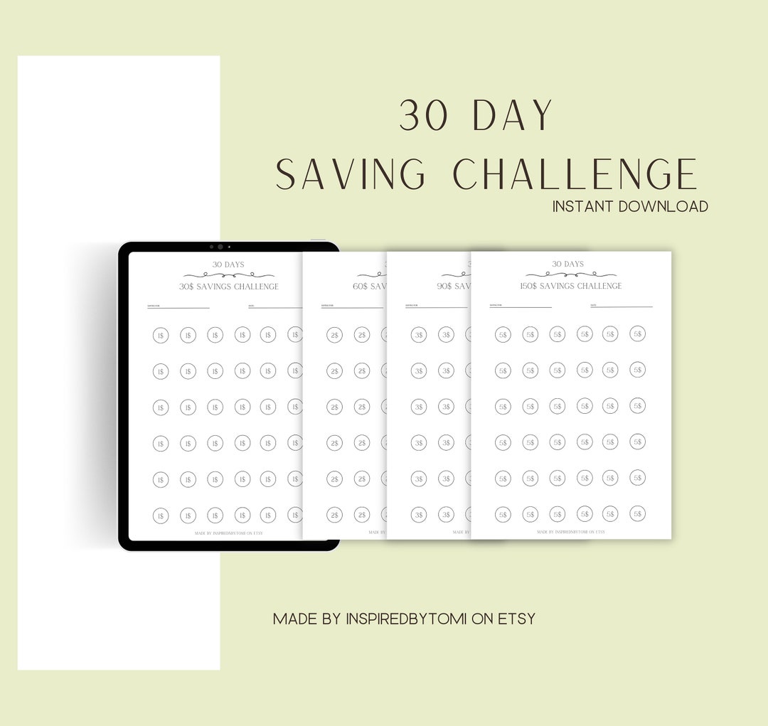 30 Day Money Saving Challenge Printable Planner, Savings Trackers ...