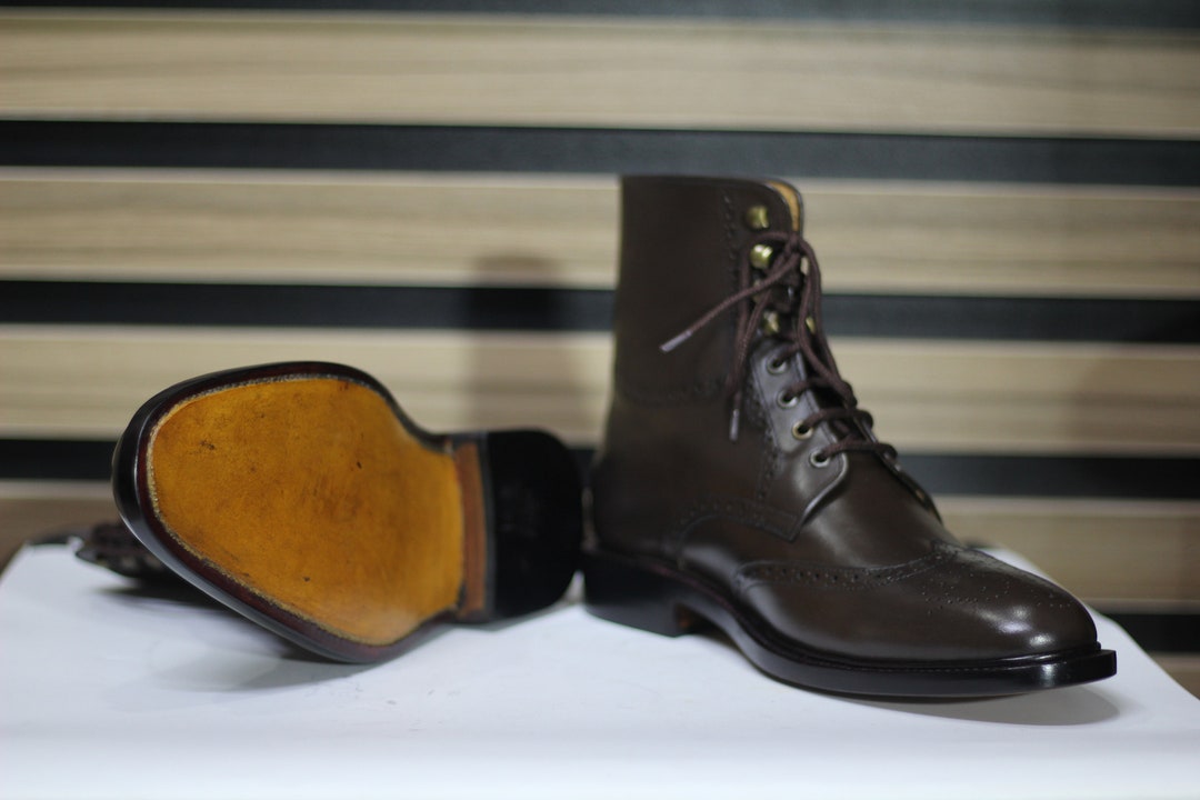 Handmade Wing Tip Boots, Leather Brown Boots for Men's - Etsy