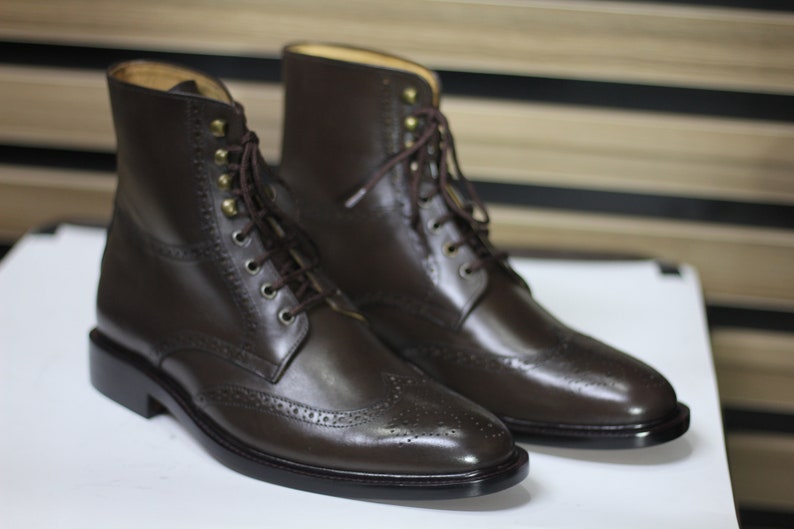 Handmade Wing Tip Boots, Leather Brown Boots for Men's - Etsy