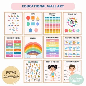 Set of 11 Educational Wall Art, Classroom Posters, Homeschool ...