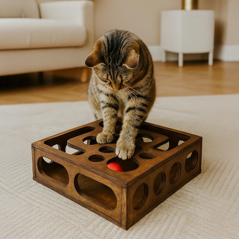 Interactive Cat Toy Box – Wooden Ball Hunt Game for Cats - Etsy