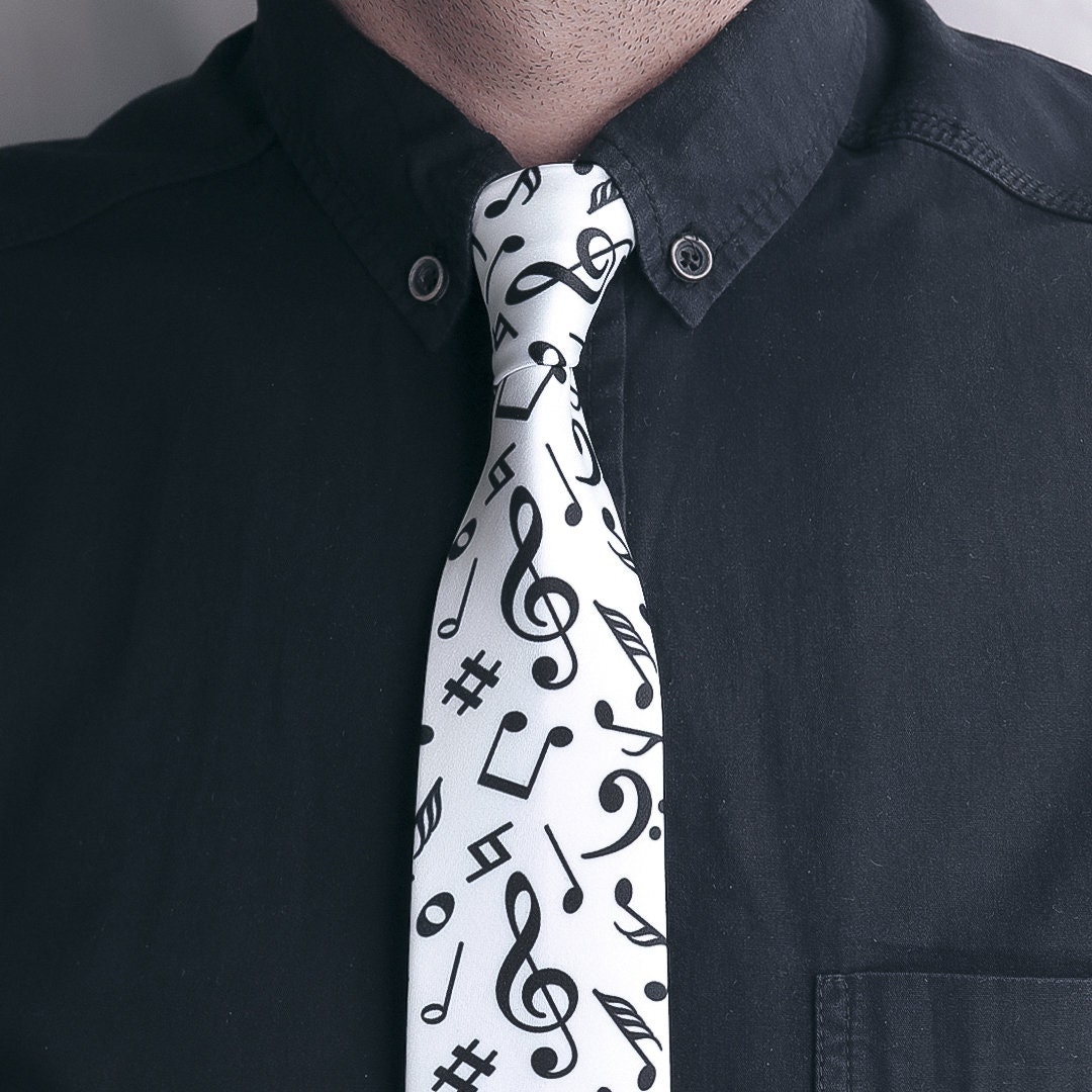 Symphonic Harmony: Music Notes Pattern Men's Tie White & Black, Special ...