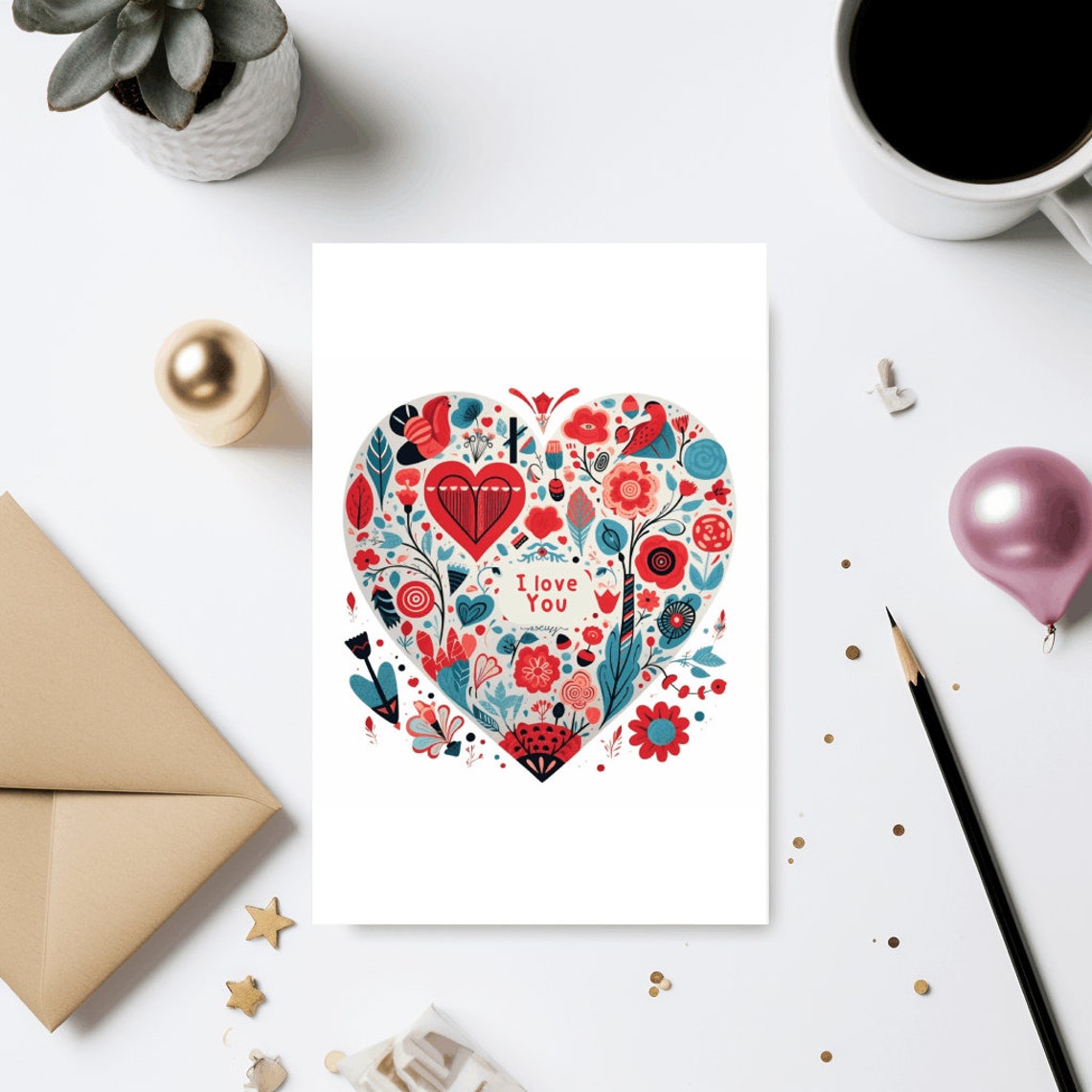 Set of 2 Printable Cute Love Cards 4x6 Inches / 14.8x10.5 Cm JPG Format ...