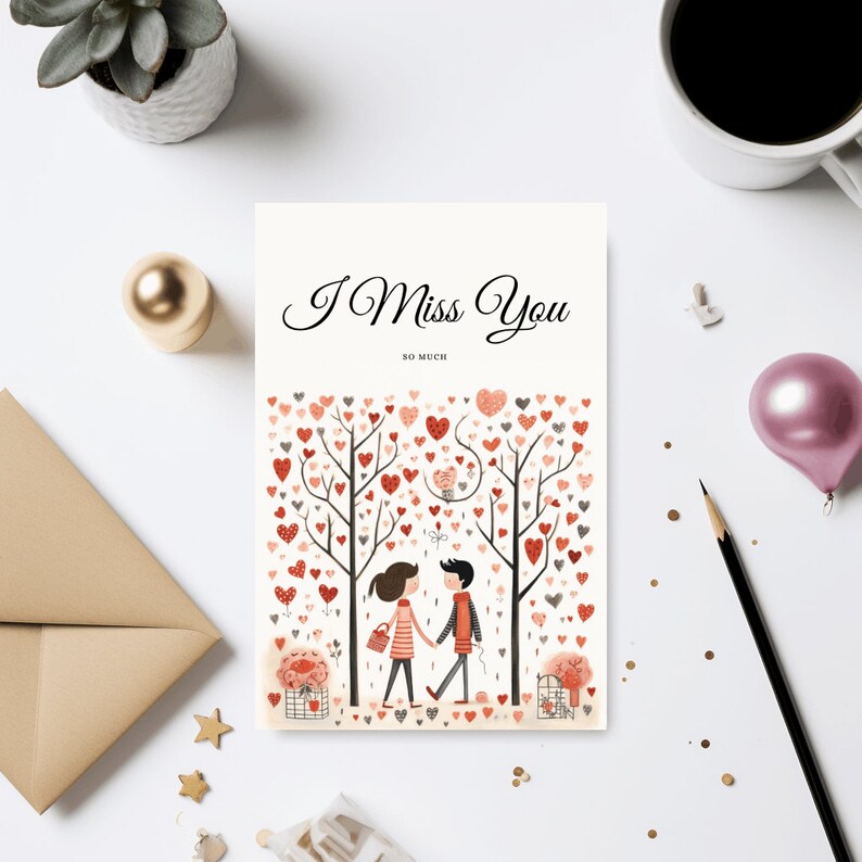 Set of 2 Printable Cute Love Cards 4x6 Inches / 14.8x10.5 Cm JPG Format ...