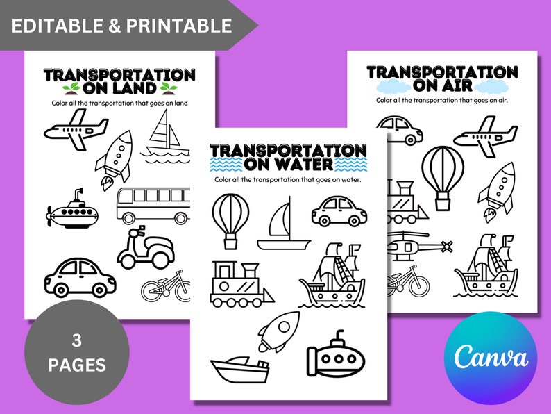 Transportation Colouring Pages Printable Transportation - Etsy