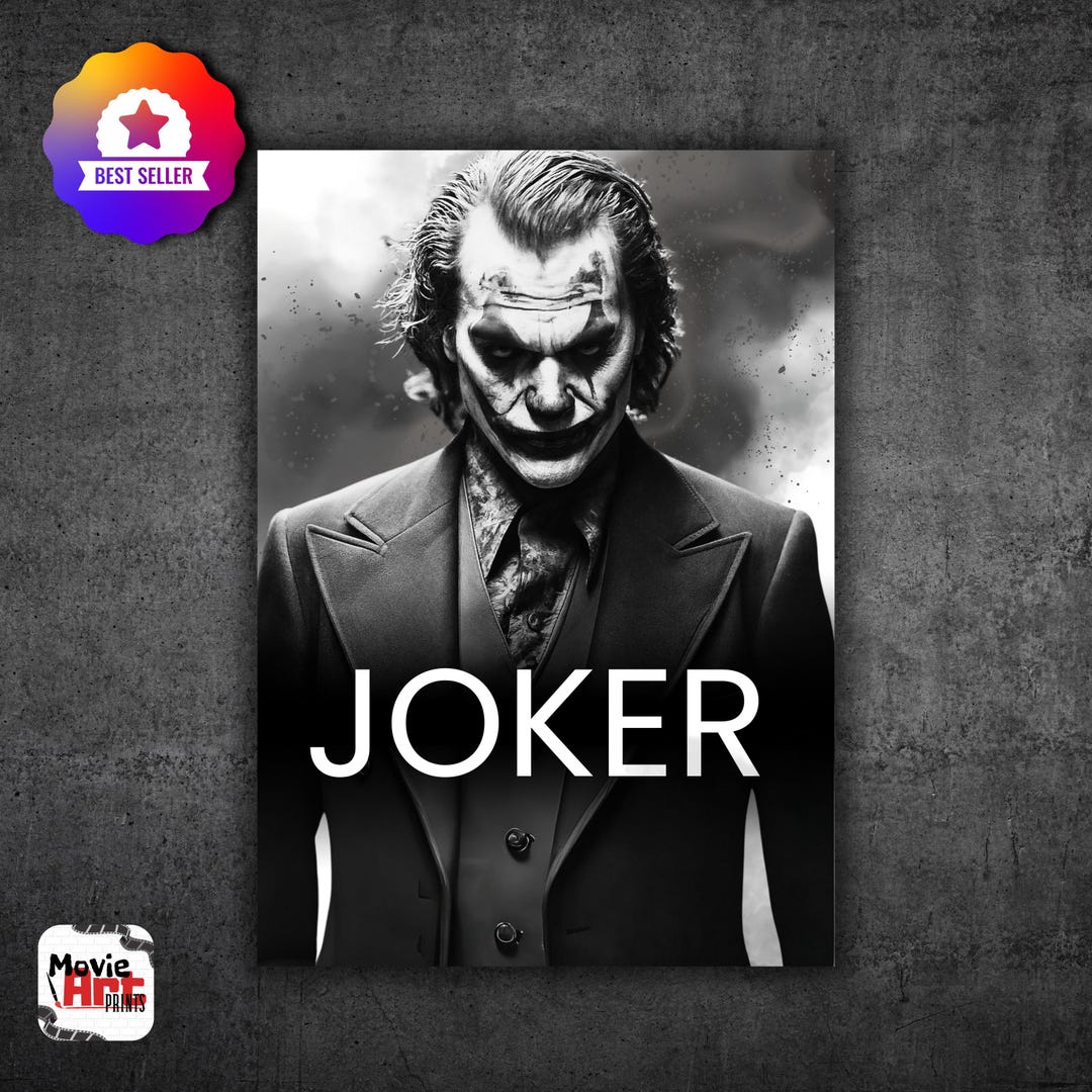Joker Movie Monochrome Poster, Dramatic Cinematic Joker Portrait, High ...