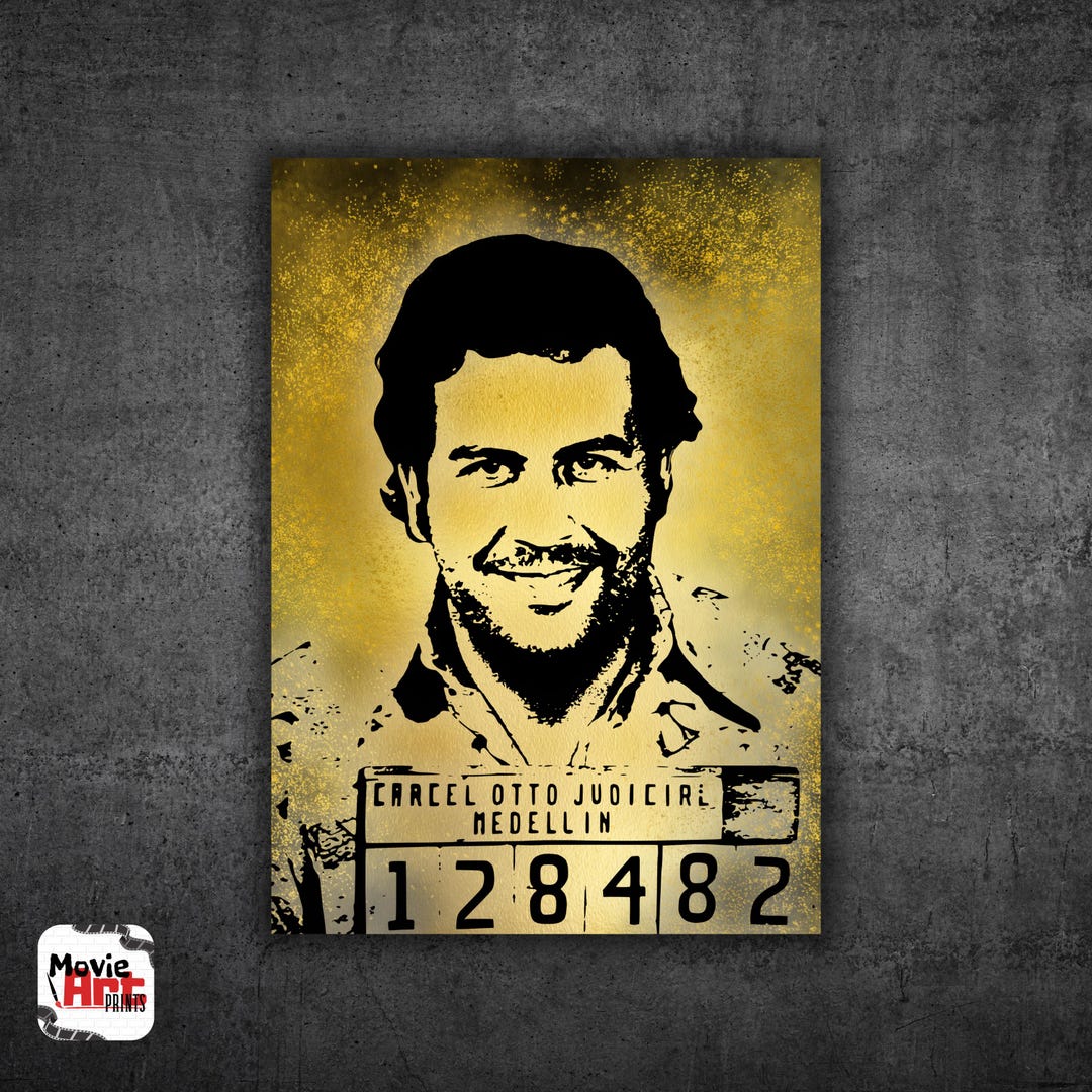 Pablo Escobar Mugshot Poster, Gold Monochrome Art, Pablo Escobar Prints ...