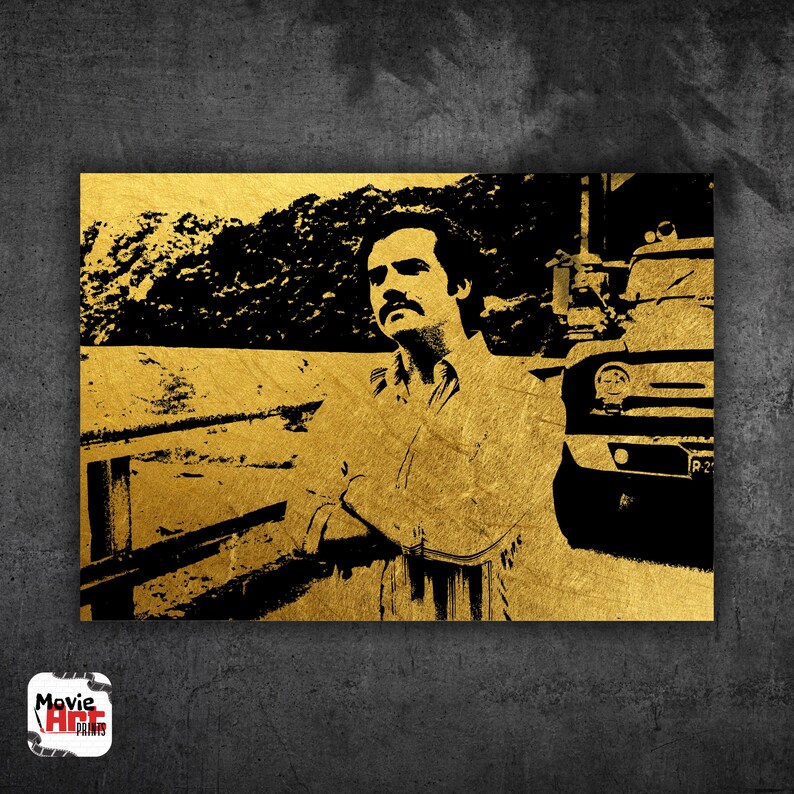 Pablo Escobar Monochrome Gold Art, Powerful Life Art, Rich Man Wall Art ...