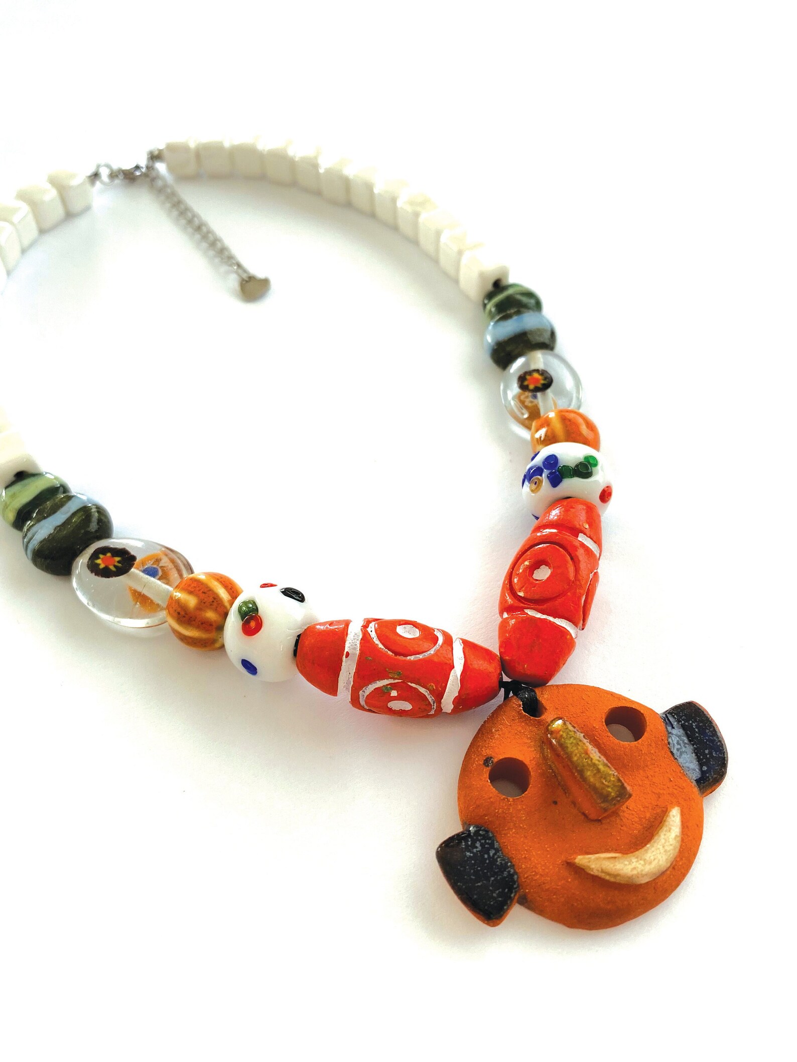 Faces Series cheerful, Ceramic Pendant, Beaded Necklace, Multicolor ...