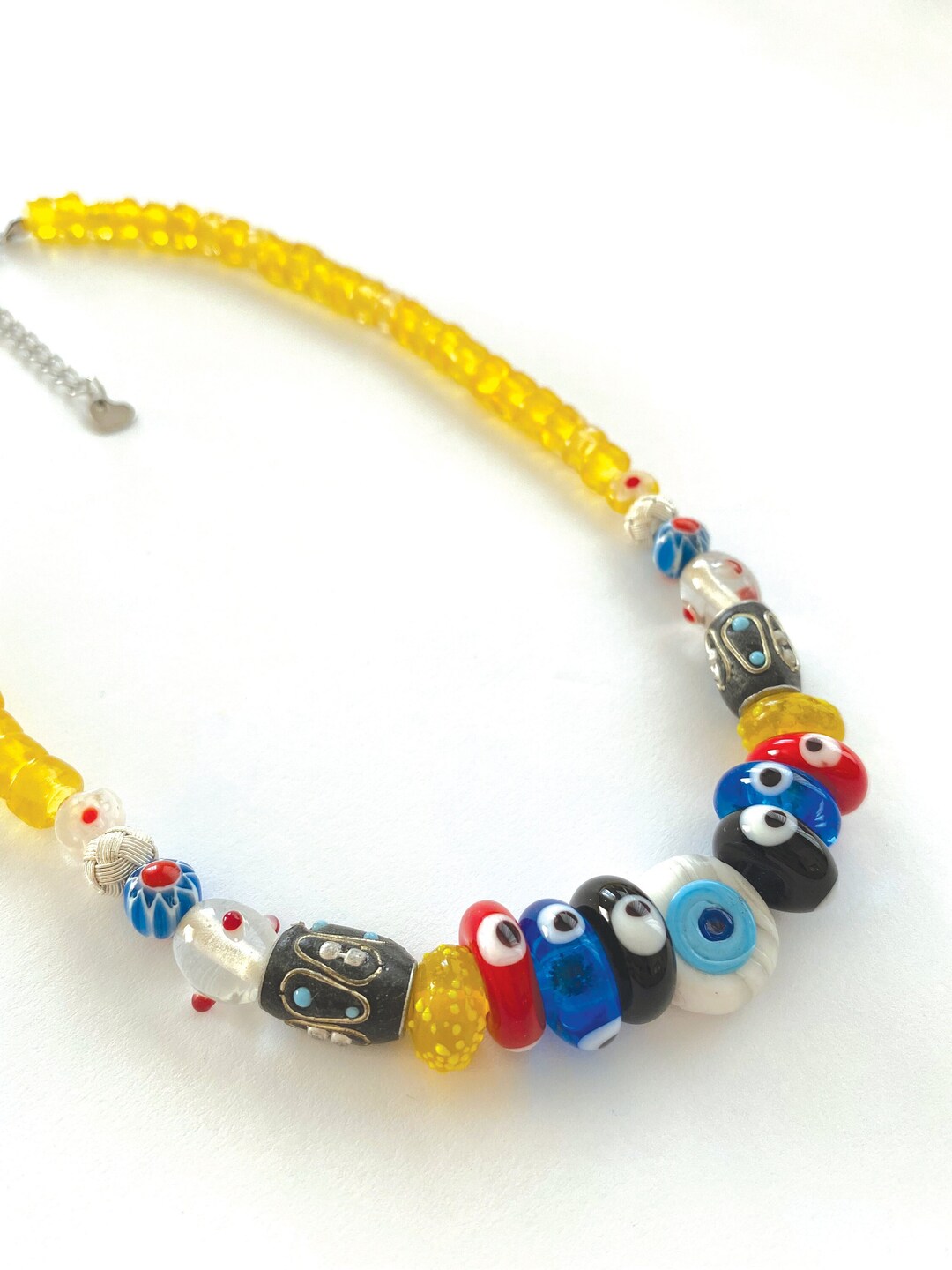 Nazar evil Eye Serial Necklace No:2, Beaded Necklace, Glass and Silver ...