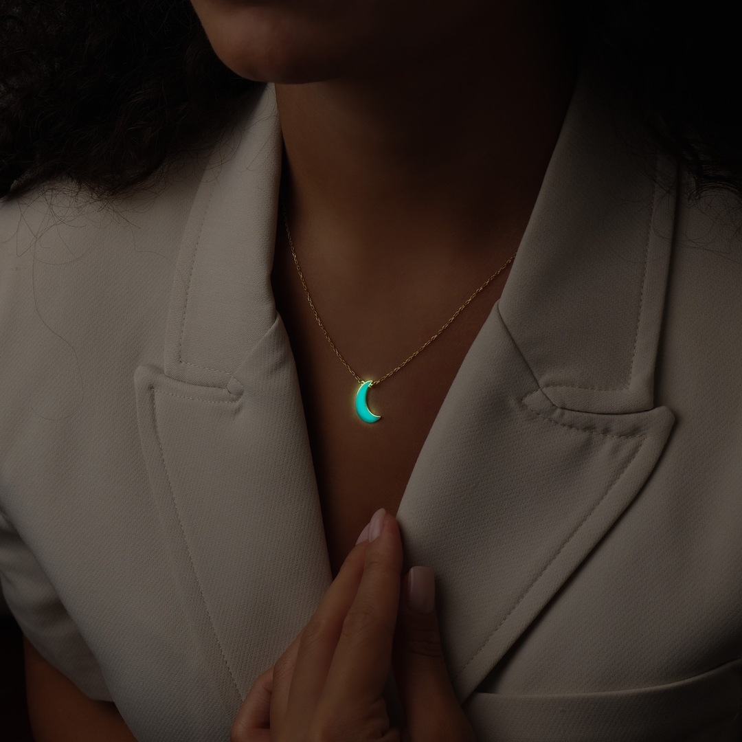 Glowing Moon Necklace in the Dark Mother of Pearl Enamel Moon Necklace ...
