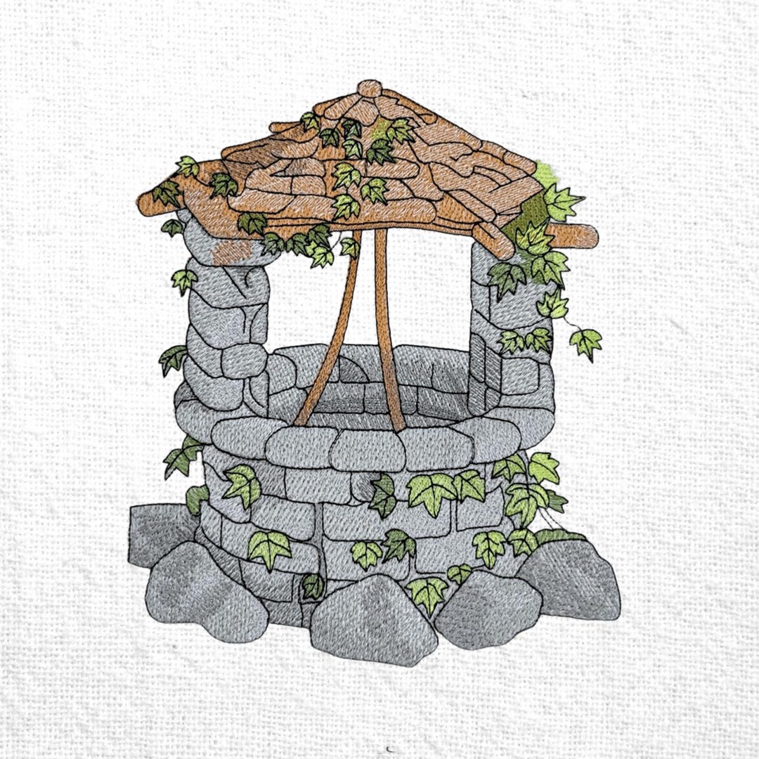 Vintage Wishing Well Embroidery Design Garden Well Embroidery Pattern ...