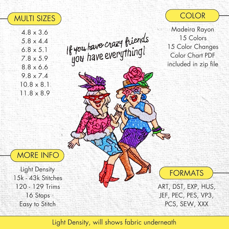 Crazy Friends Embroidery Design Old Ladies Embroidery Pattern Sassy ...