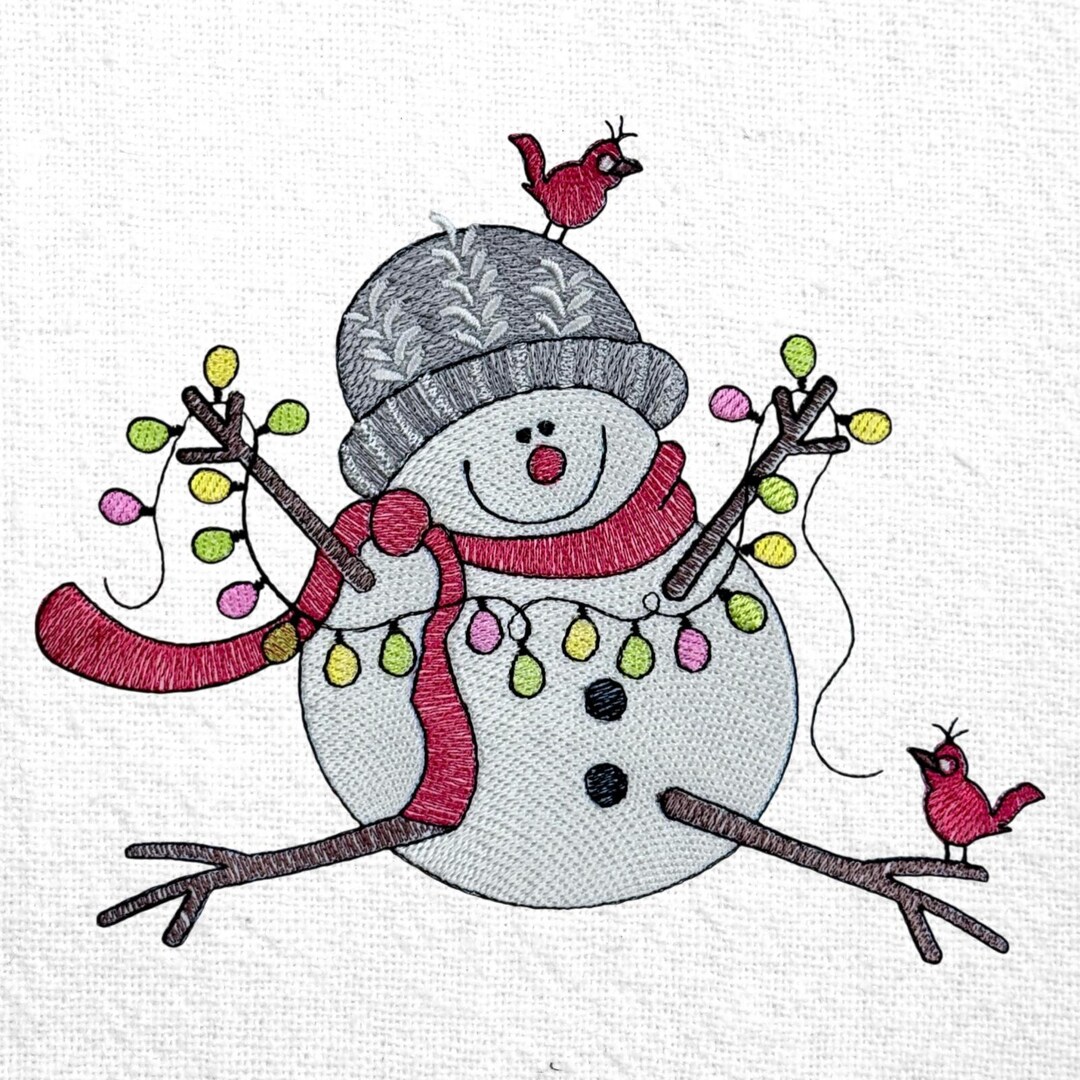 Snowman Christmas Lights Embroidery Design Festive Snowman Embroidery ...