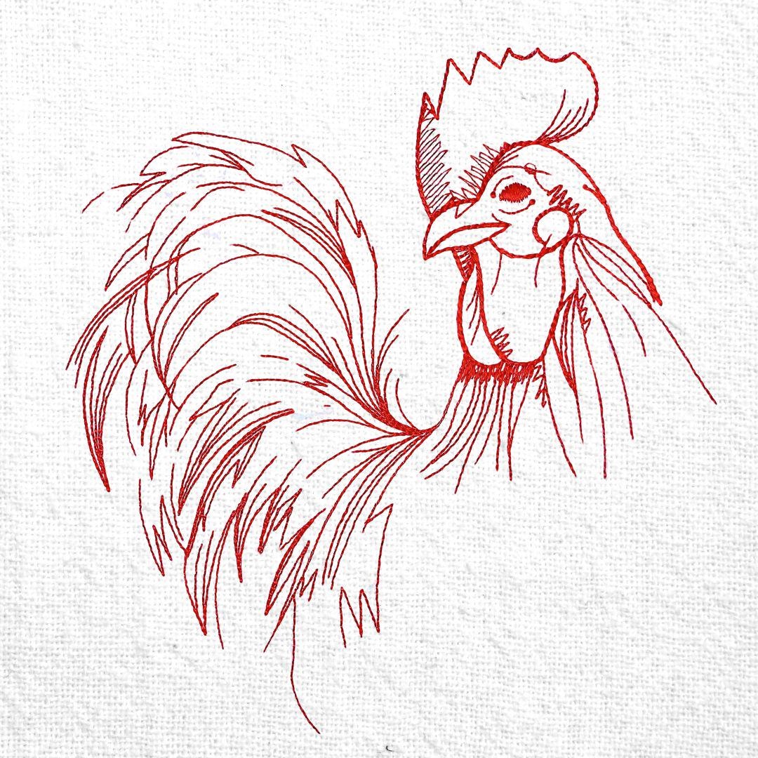 Redwork Rooster Machine Embroidery Design Rooster Embroidery Files ...