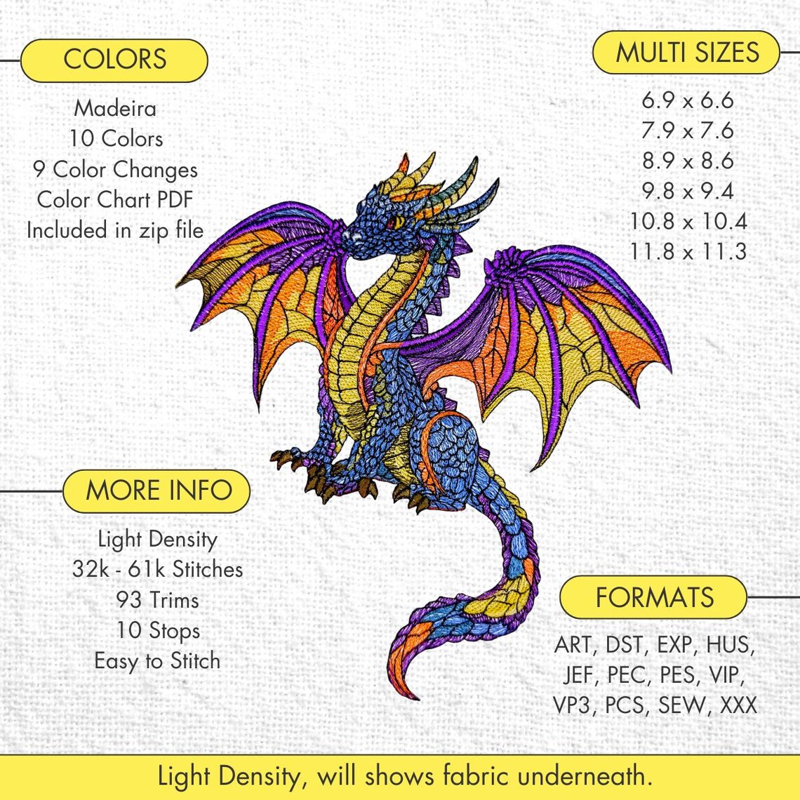 Colorful Dragon Machine Embroidery Design Magical Fantasy Dragon ...