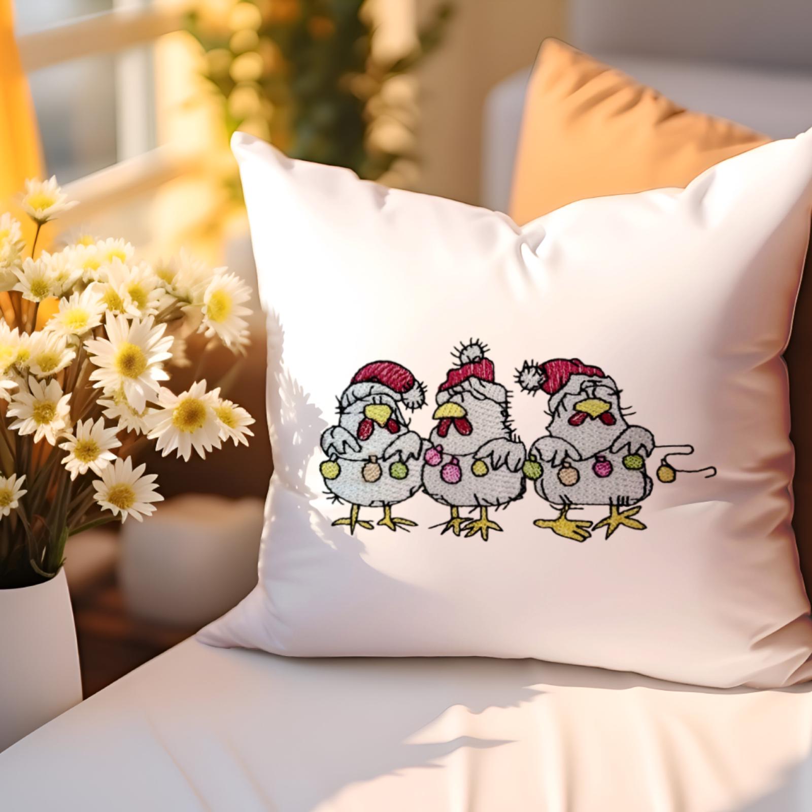 Christmas Chickens Embroidery Design Funny Chickens Embroidery File ...