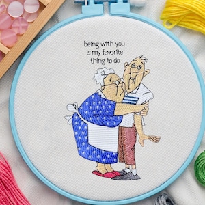 Being With You Machine Embroidery Design Elderly Couple Hugging ...