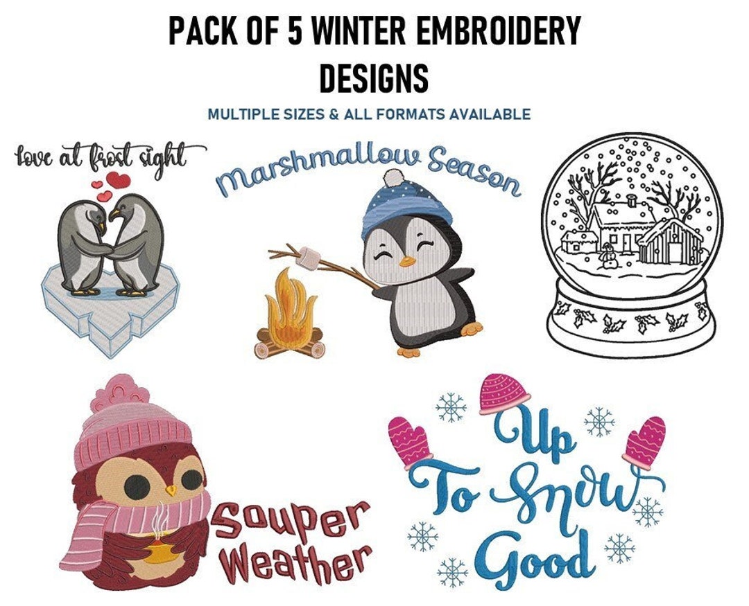 Winter Season Machine Embroidery Design Pack of Five Winter Embroidery ...