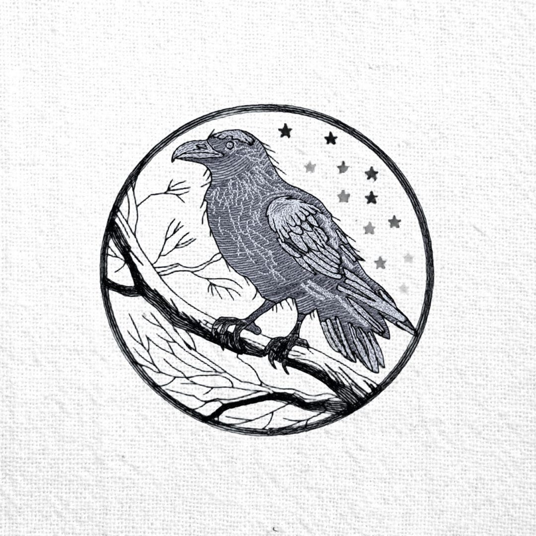 Raven on Branch Embroidery Design Halloween Embroidery Gothic Raven ...
