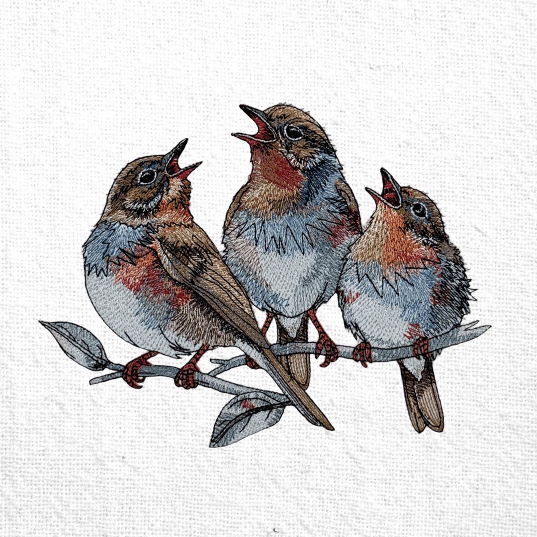 Chirping Birds Machine Embroidery Design Tree Bird on Branch Embroidery ...