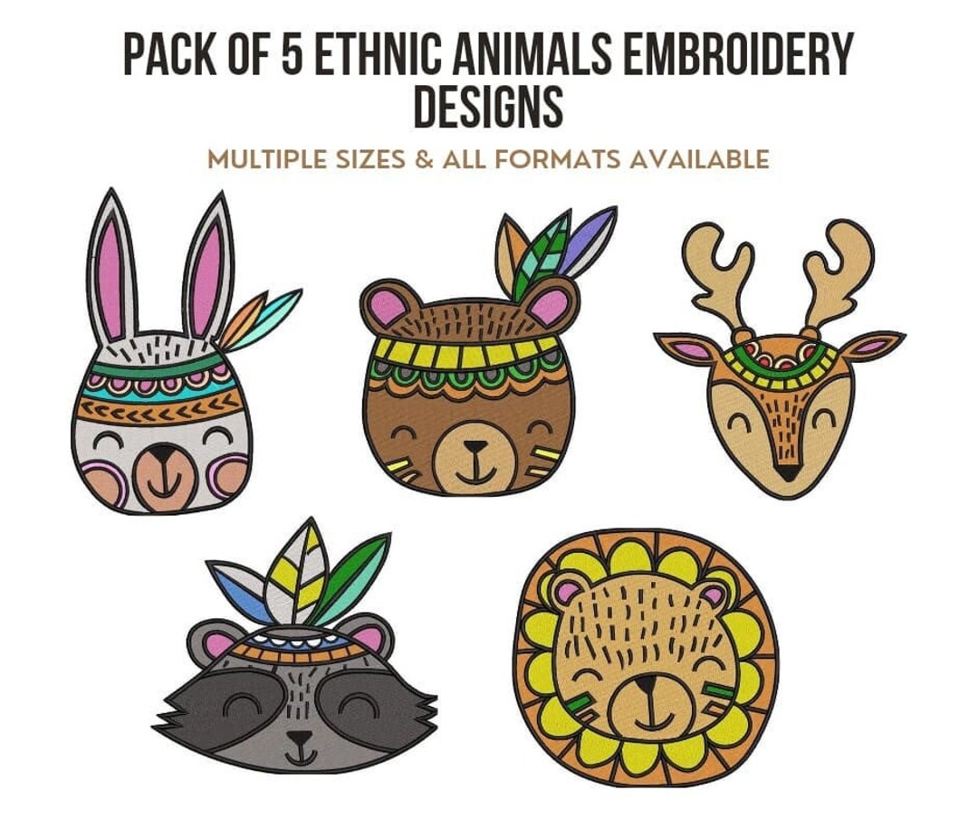 Ethnic Animal Machine Embroidery Design Pack of Five Ethnic Animal ...