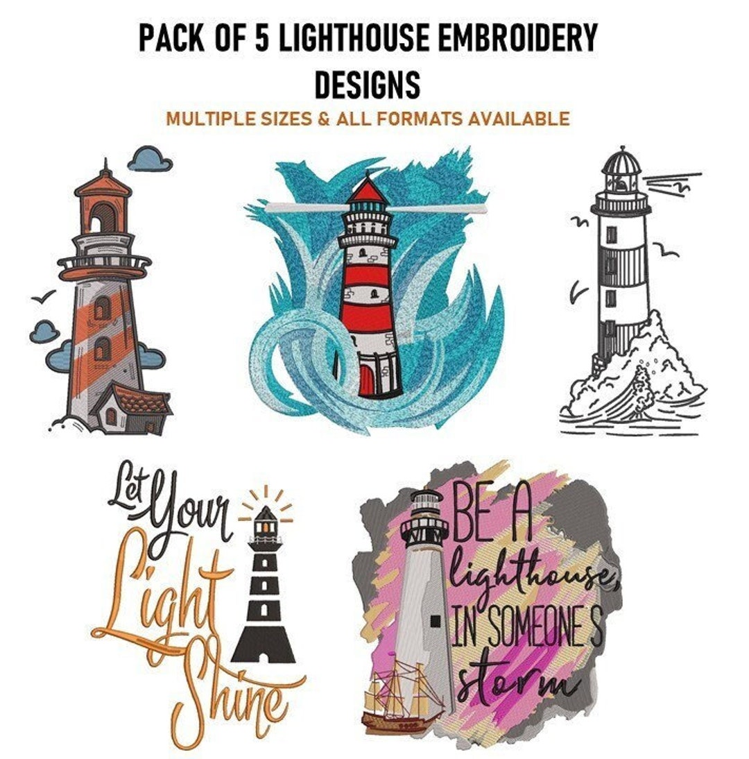 Lighthouse Machine Embroidery Design Pack of Five Light House ...