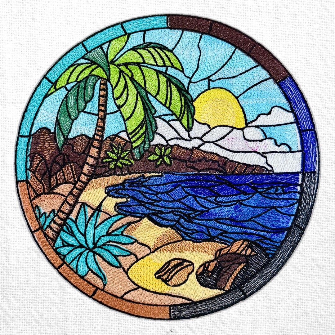 Stained Glass Beach Embroidery Design Coastal Scene Instant Download - Etsy