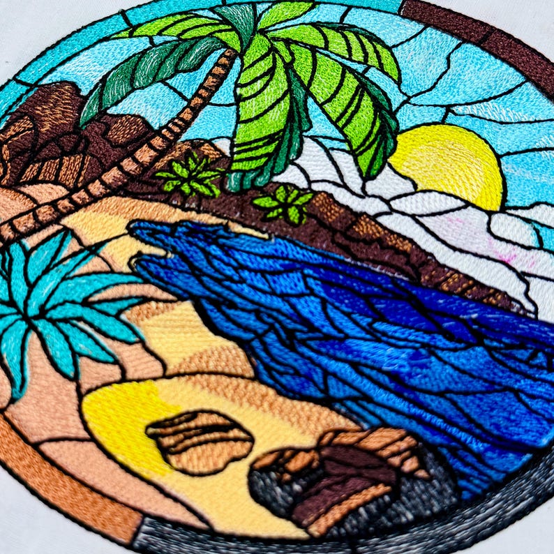 Stained Glass Beach Embroidery Design Coastal Scene Instant Download - Etsy