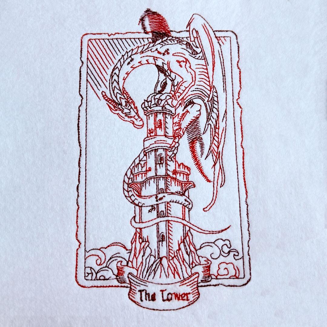 Tower Dragon Tarot Card Machine Embroidery Design Fantasy Dragon ...