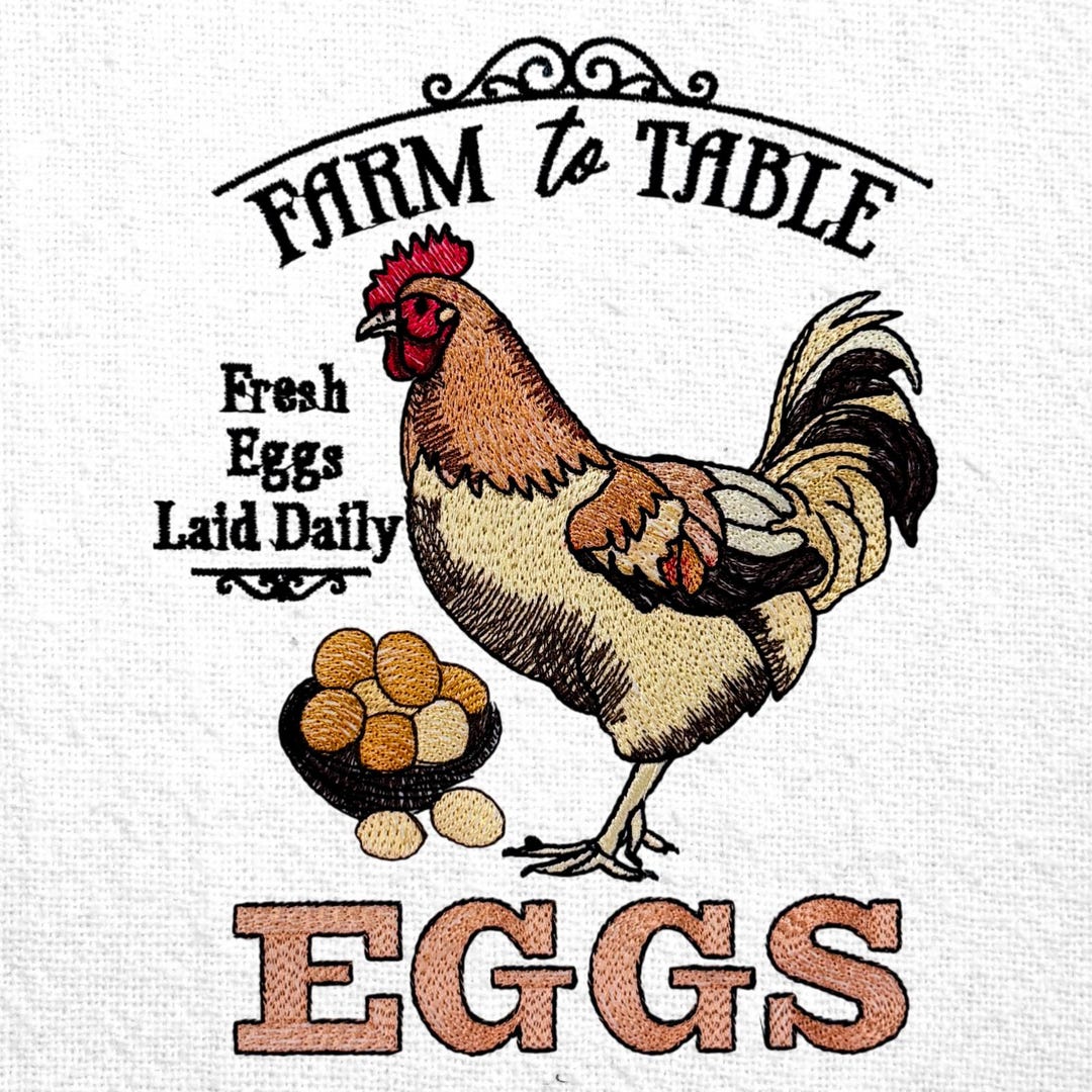 Farm Chicken Machine Embroidery Design Chicket Fresh Eggs Embroidery ...