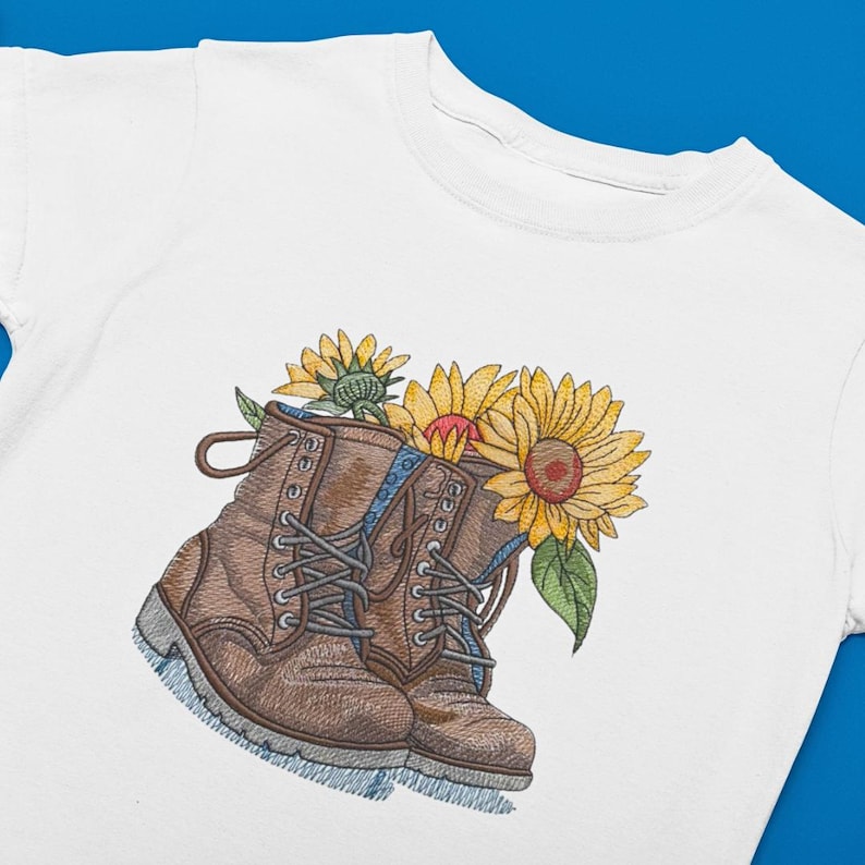 Dirty Combat Boot With Sunflowers Machine Embroidery Designs Sunflower ...