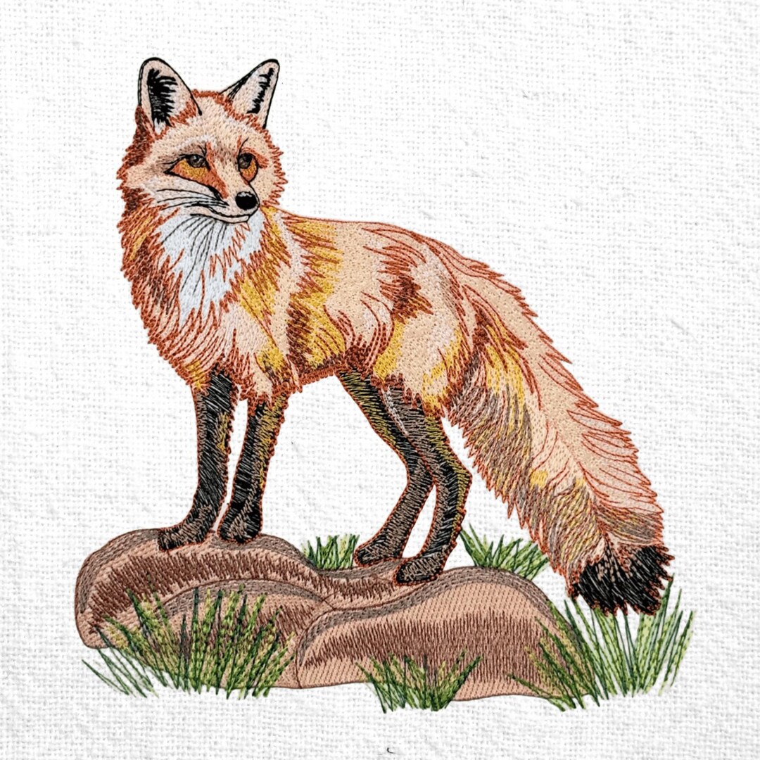 Fox on Rocks Machine Embroidery Design Woodland Fox Embroidery Pattern ...