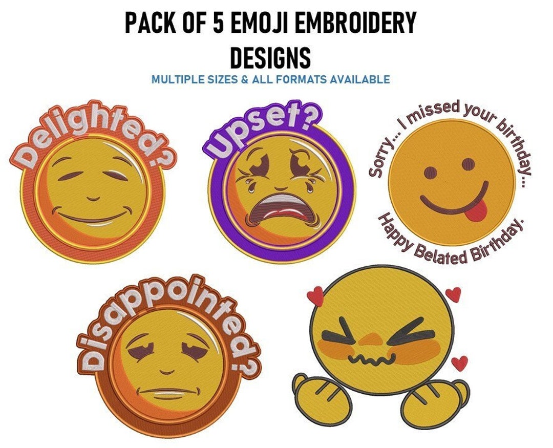 Emoji Embroidery Design Set Emoticons Machine Embroidery Designs Smiley ...
