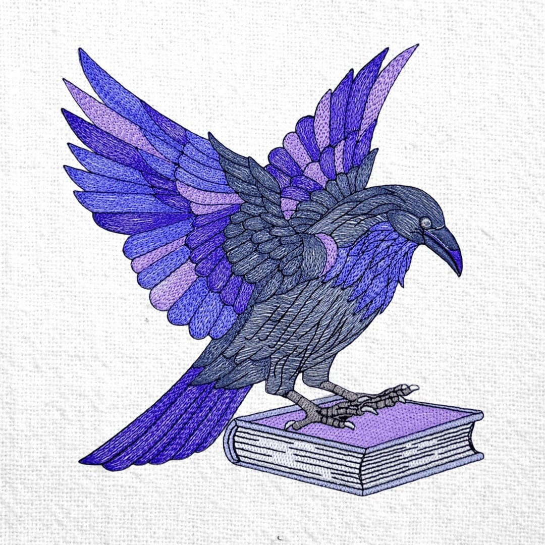 Spooky Raven on Book Machine Embroidery Design Vibrant Color Raven ...